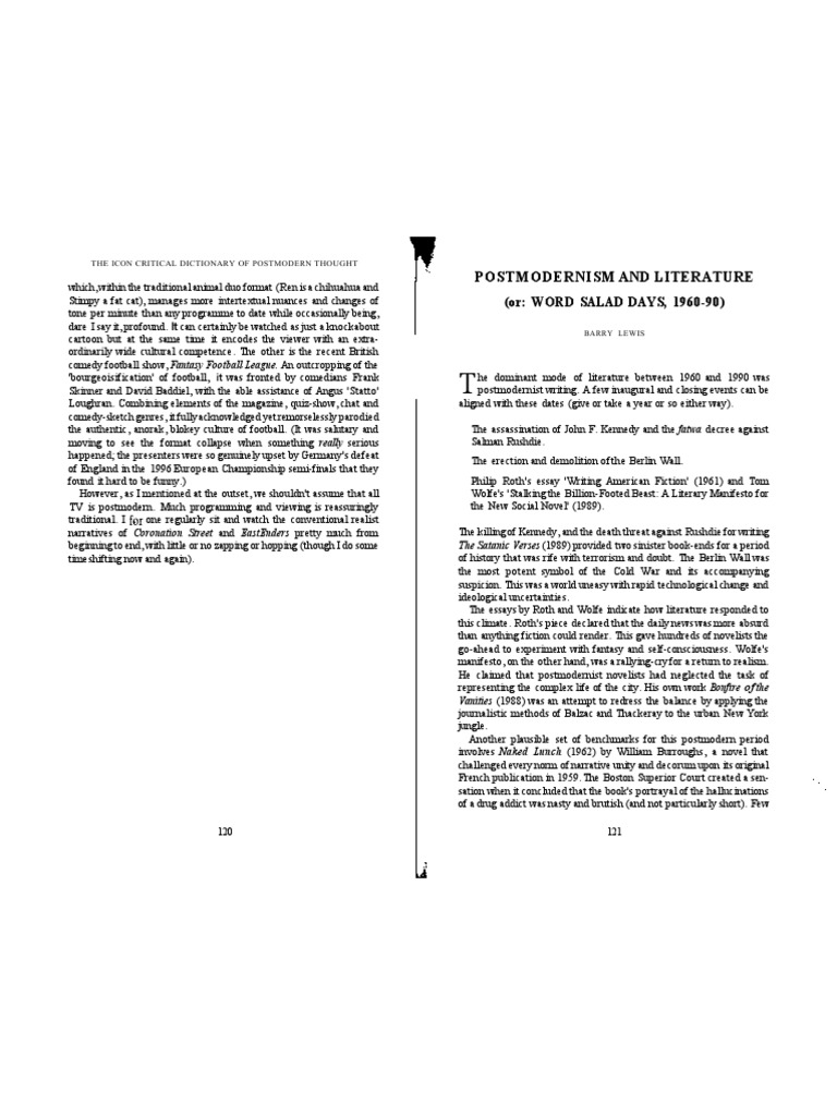 Postmodernism and Literature | PDF | Postmodernism | Postmodern Literature