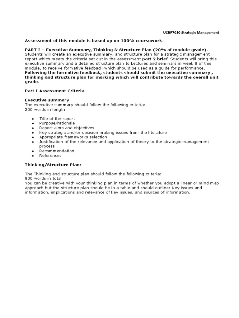 UCBP7010 - Strategic Management - Assessment Brief 2023 | PDF ...