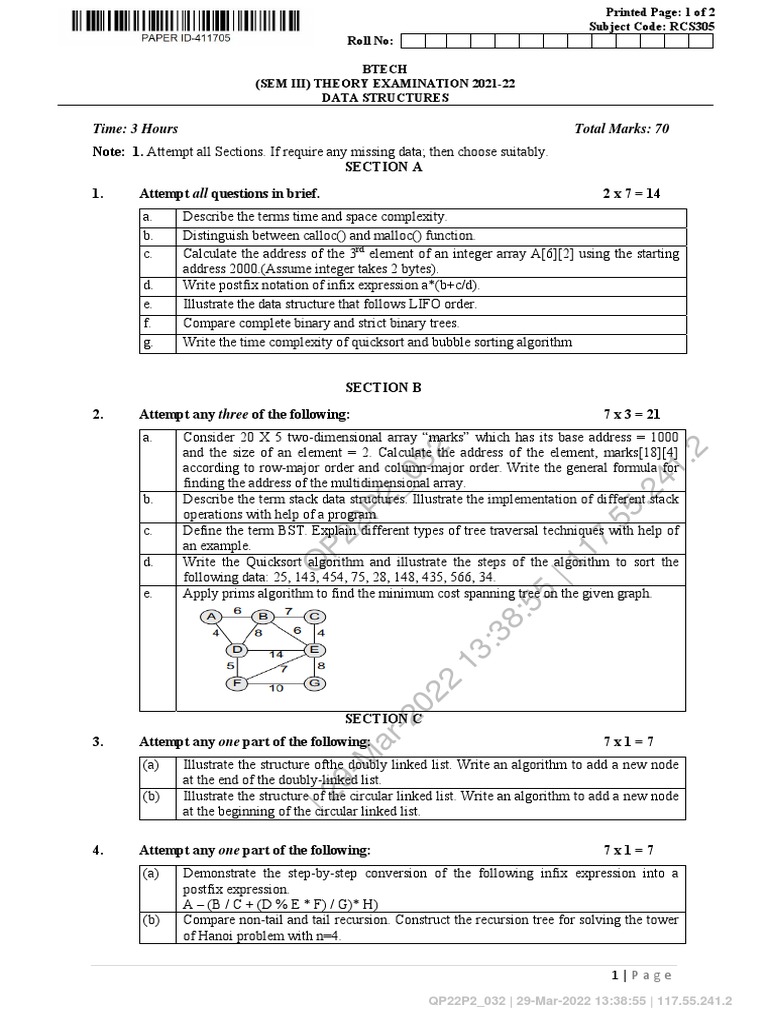 Data Structures RCS305 | PDF | Algorithms And Data Structures | Computer Programming