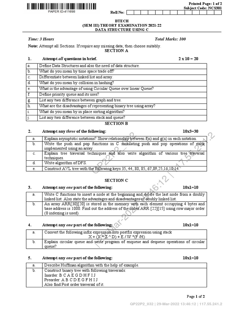 Data Structure Using C Ncs301 Pdf Pdf Algorithms Information Retrieval