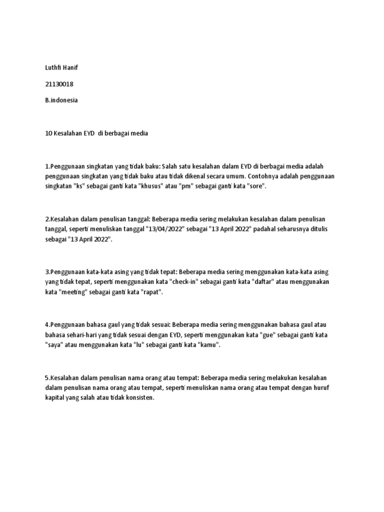 10 Kesalahan EYD, Luthfi Hanif | PDF