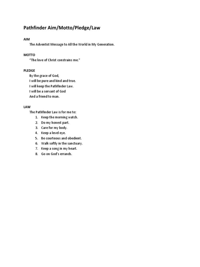 pathfinder_aim-motto-pledge-law.pdf | PDF | Eternal Life (Christianity ...