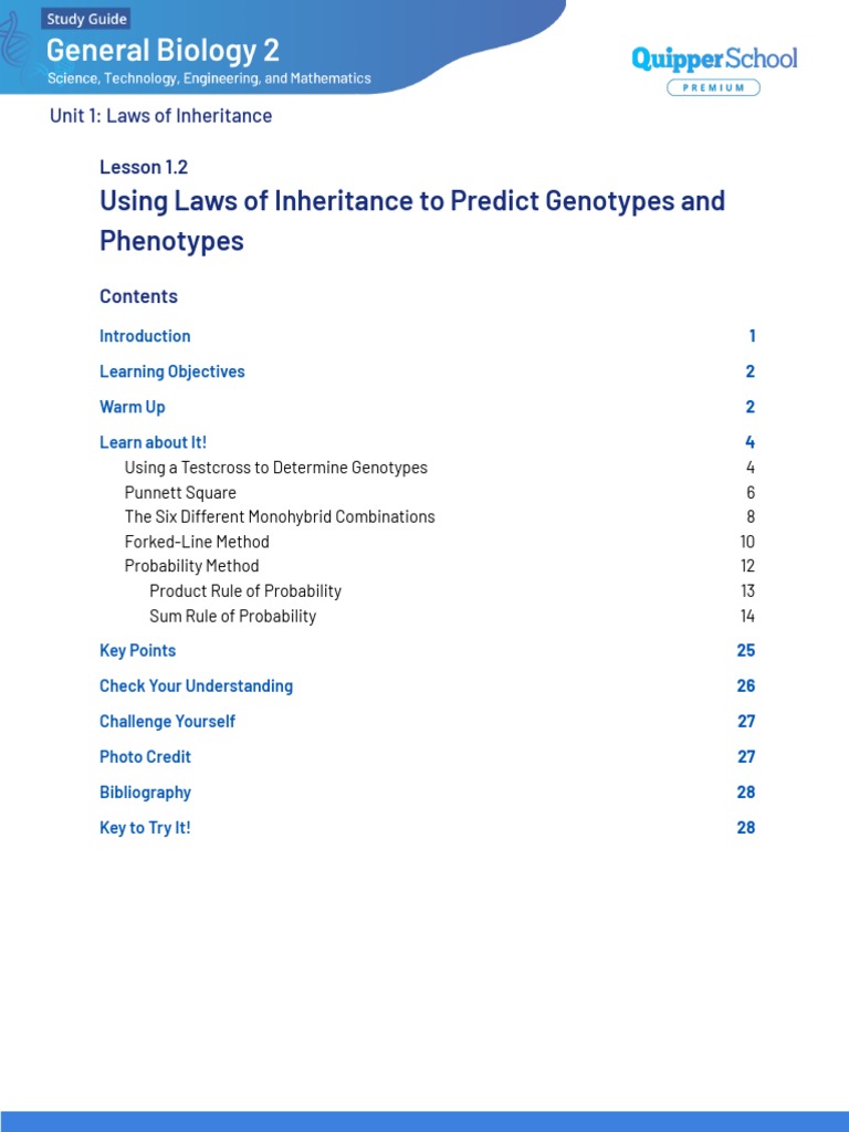 Study Guide Unit 1.2 - Using Laws of Inheritance To Predict Genotypes and Phenotypes | Download ...
