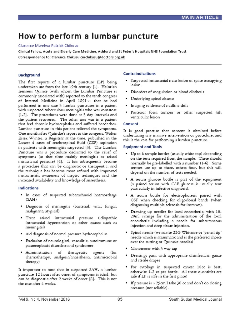 Lumbar Puncture | PDF | Cerebrospinal Fluid | Meningitis