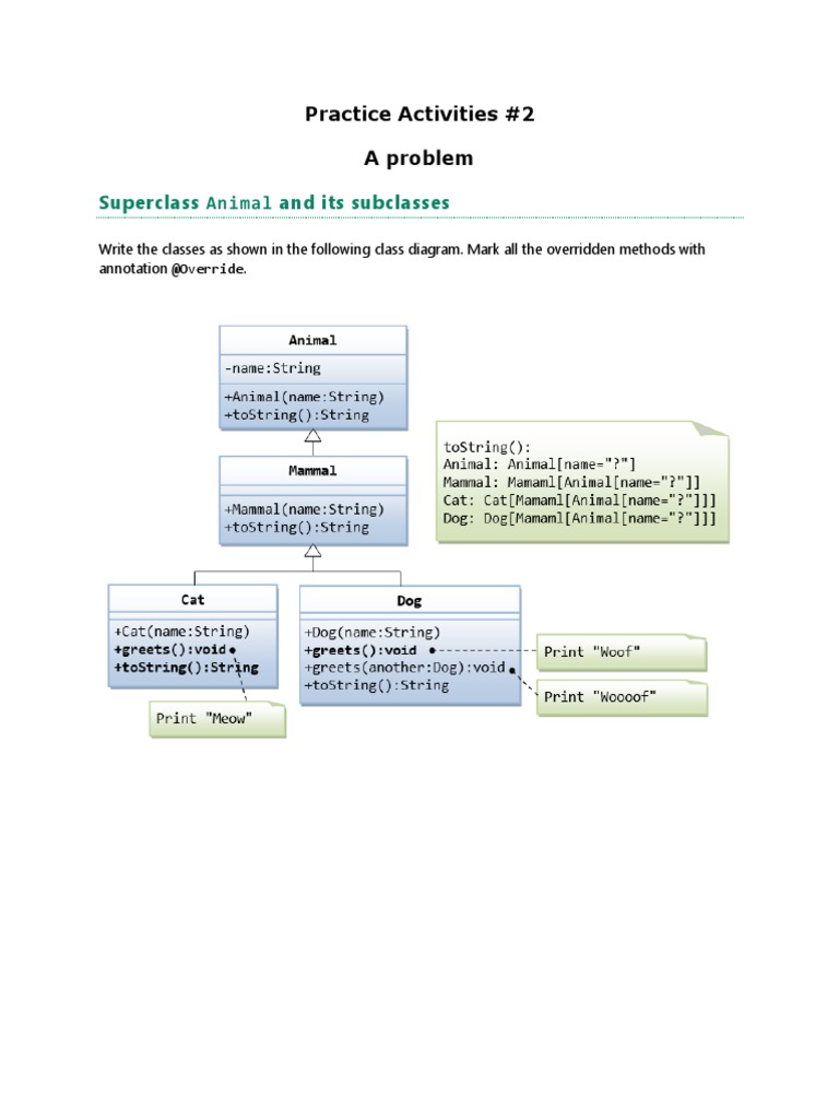 Practice Activities #2 | PDF | Inheritance (Object Oriented Programming) | Method (Computer ...