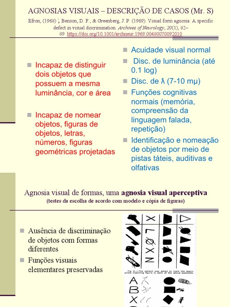 Casos de Agnosia Visual: Análise e Tipos | PDF | Sistema visual | Cognição