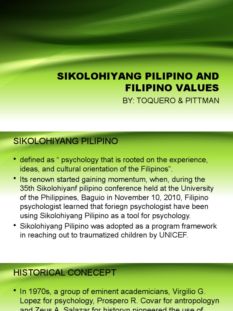 Sikolohiyang Pilipino: Core Concepts and Values | PDF | Psychology ...