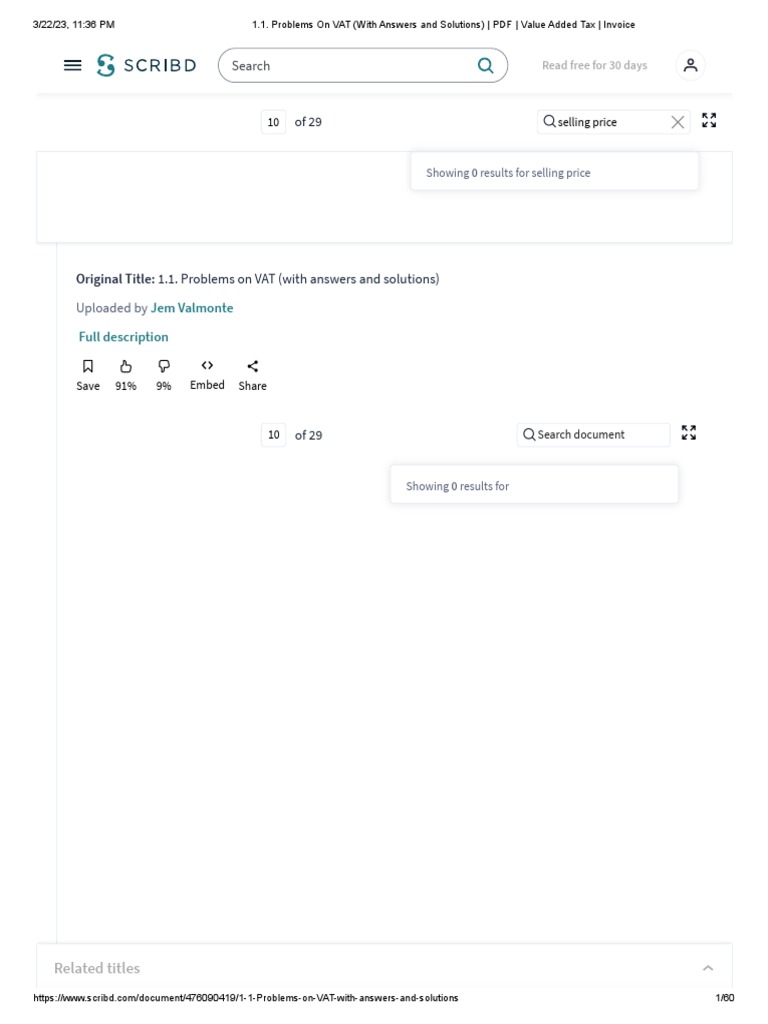 1.1. Problems On VAT (With Answers and Solutions) - PDF - Value Added Tax - Invoice PDF | PDF ...