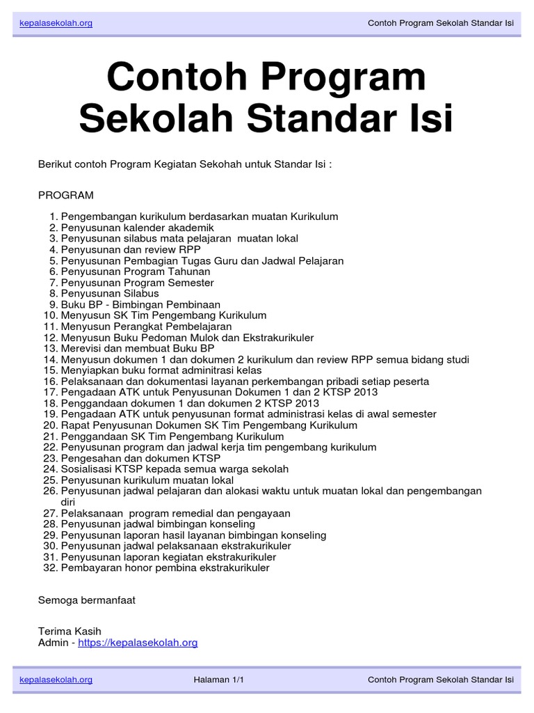 Contoh Program Sekolah Standar Isi | PDF