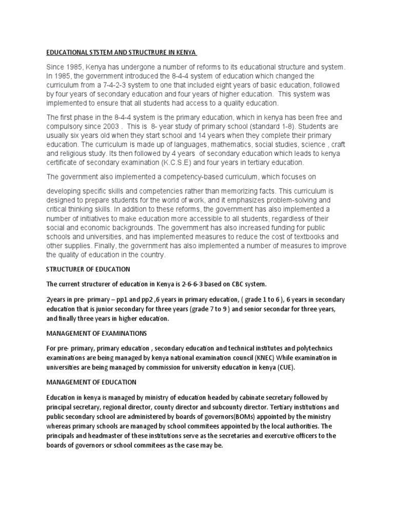 Educational Ststem and Structrure in Kenya | PDF | Schools | Curriculum