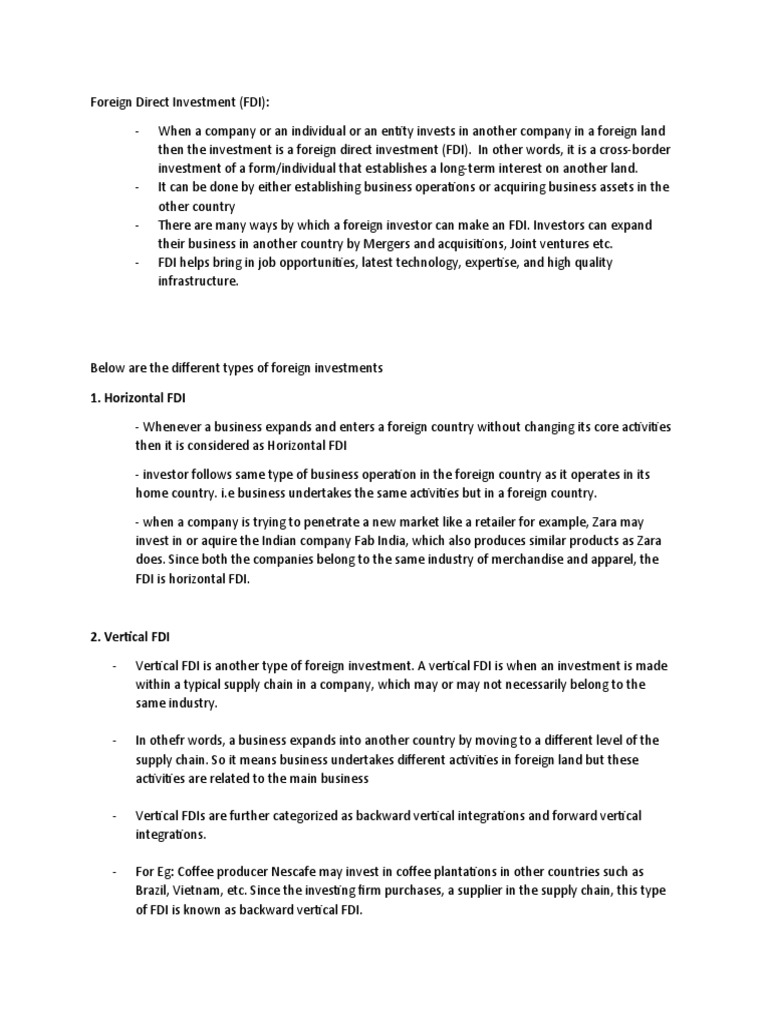 Horizontal FDI | PDF | Foreign Direct Investment | Economies