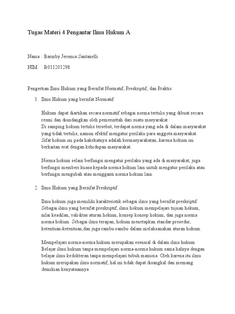 Tugas Materi Pengantar Ilmu Hukum A | PDF