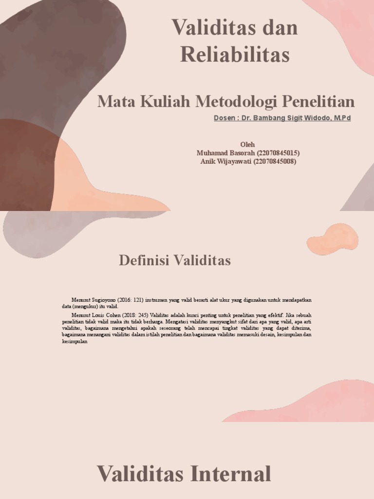 Presentasi Validitas Dan Reliabilitas | PDF