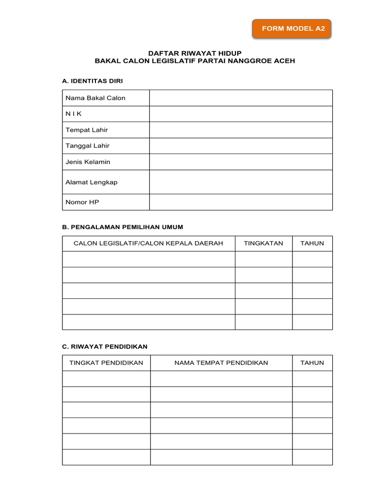 Form Model A2 - Daftar Riwayat Hidup | PDF | Karier & Perkembangan