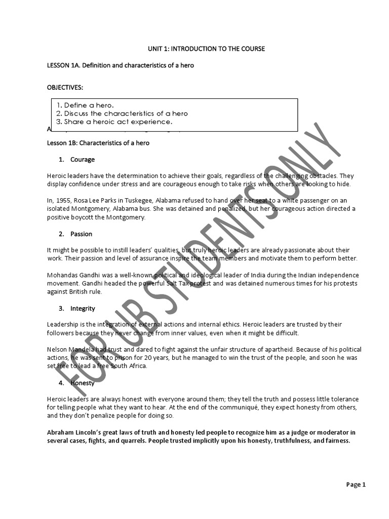 Lesson 1 | PDF | Hero | Leadership