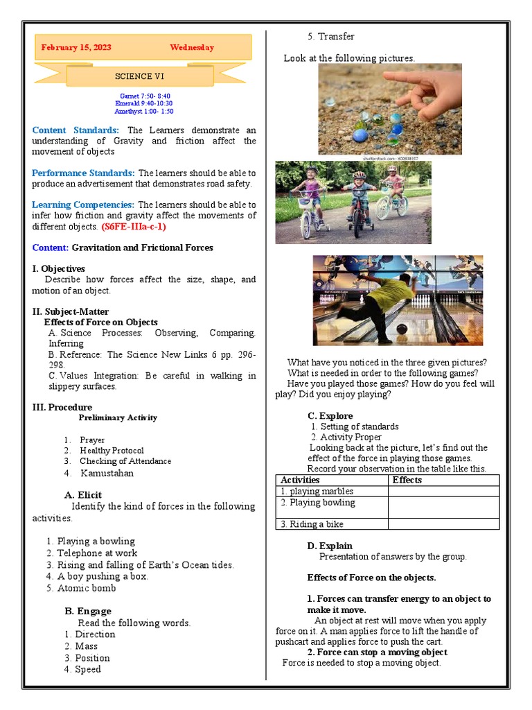 DLP - Science q3 Week 1 Day 3 | PDF | Force | Gravity