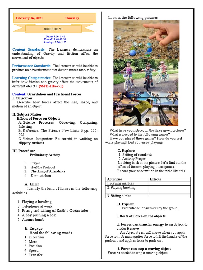 Dlp_science q3 Week 1 Day 4 | PDF | Force | Gravity