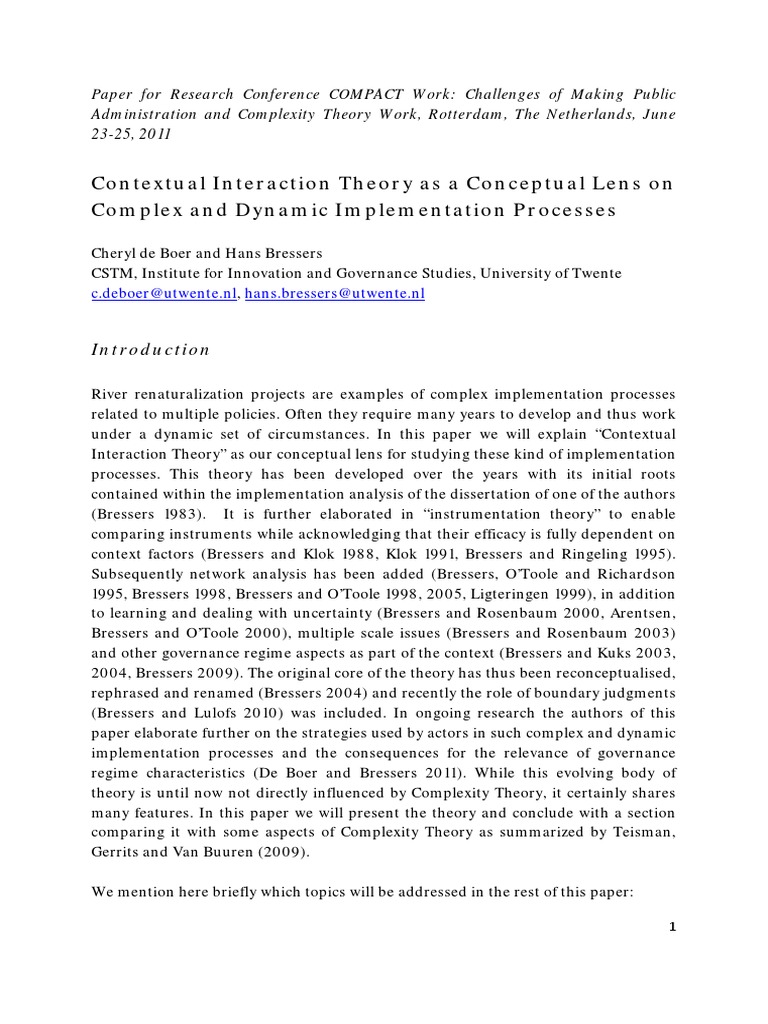 Contextual Interaction Theory in Policy Implementation | PDF ...