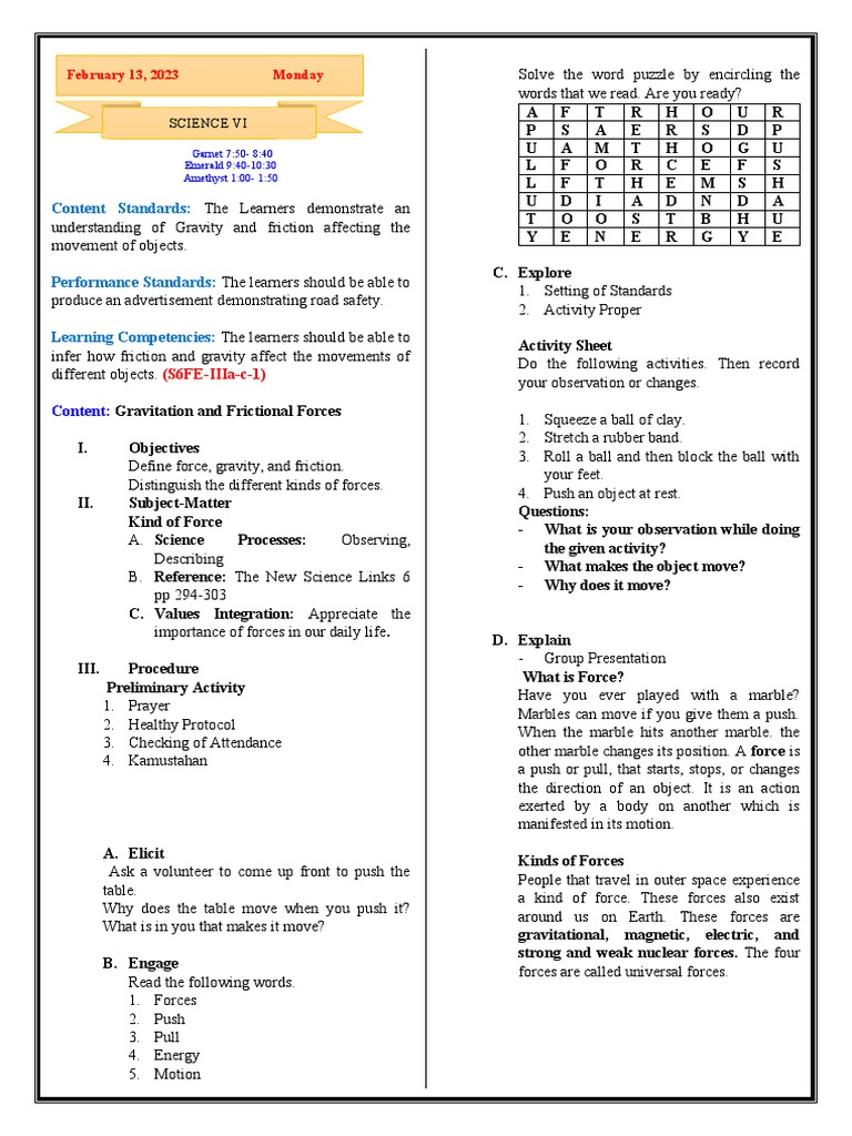 DLP - Science Q3 Week 1 | PDF | Force | Gravity