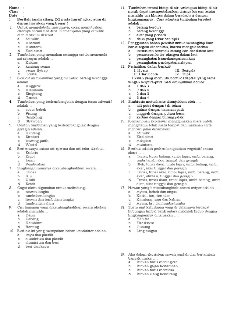Soal Ulangan IPA Kelas 6 | PDF
