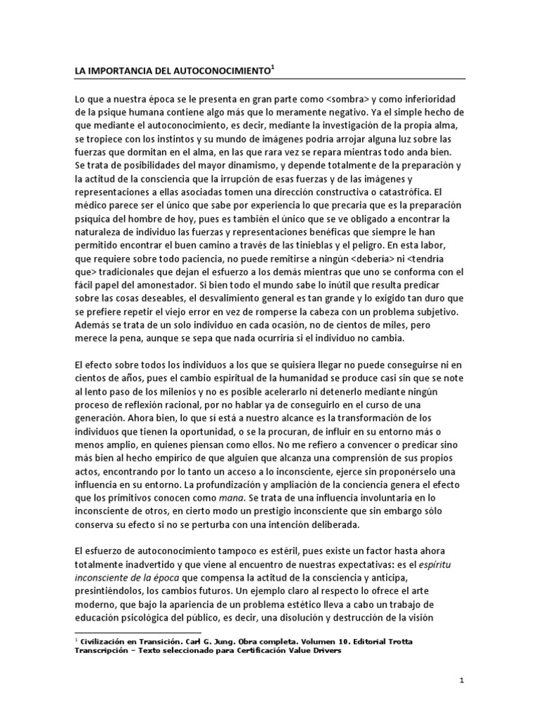 3 La Importancia Del Autoconocimiento C Jung Pdf Mente Inconsciente