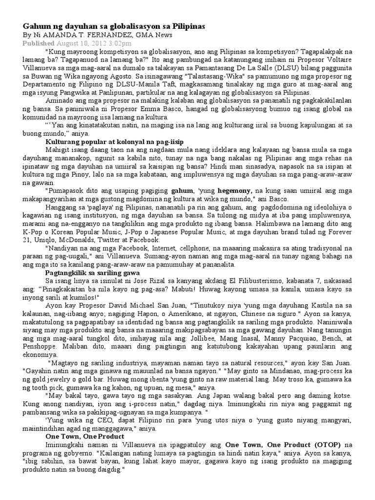 Gahum NG Dayuhan Sa Globalisasyon Sa Pilipinas | PDF