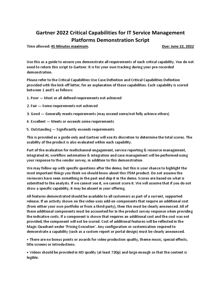 Gartner 2022 Critical Capabilities For IT Service Management Platforms ...