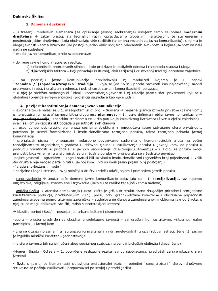 SKRIPTA Za Knjigu Od Škiljana - Domene I Diskursi (Preza) | PDF