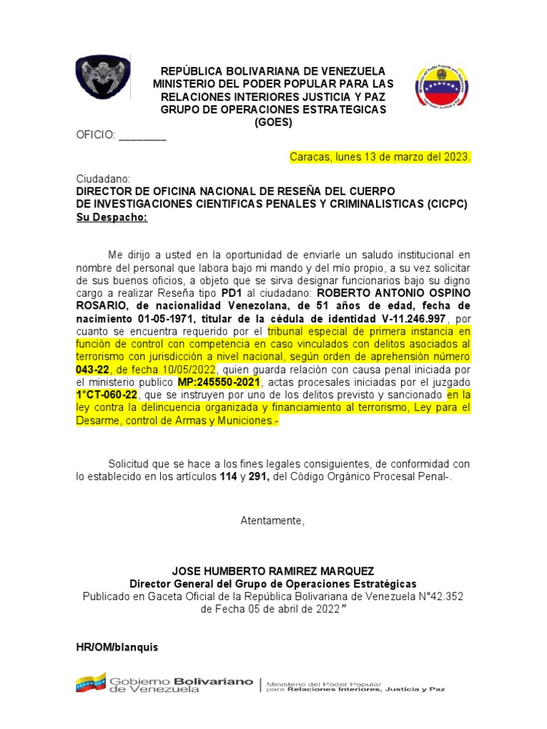 Solicitudes Legales para CICPC, SAIME y SENAMECF | PDF | Venezuela ...