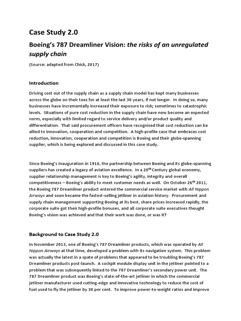 Boeing's 787 Dreamliner Vision Case Study | PDF | Supply Chain ...
