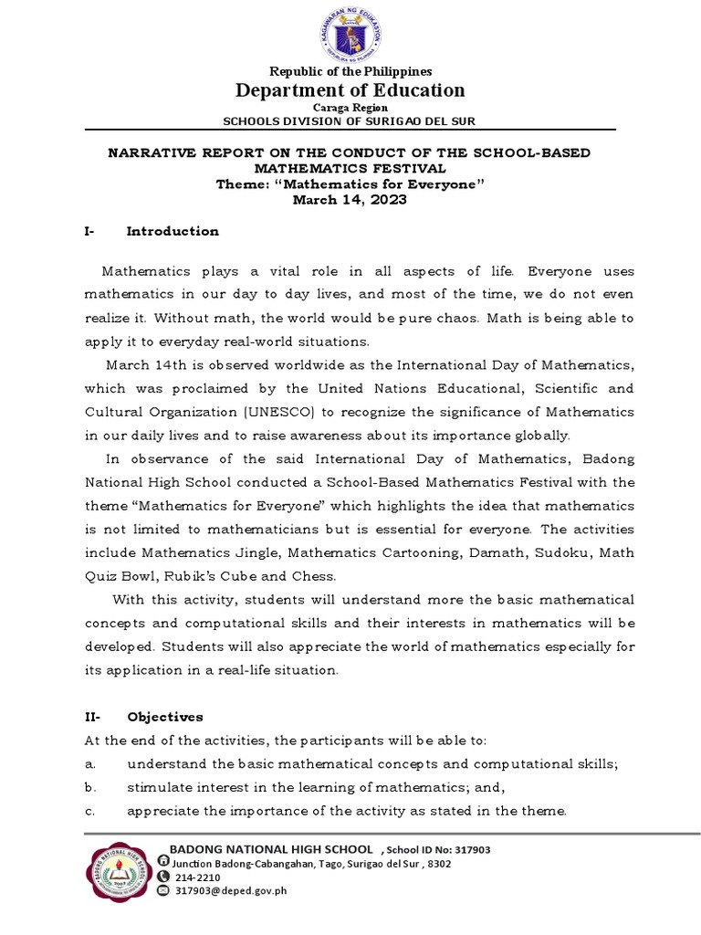 Narrative Report | PDF | Mathematics | Observation