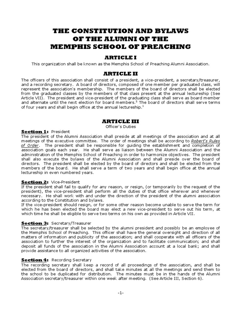 MSOP Alumni Association Constitution Bylaws PDF | PDF | Board Of ...