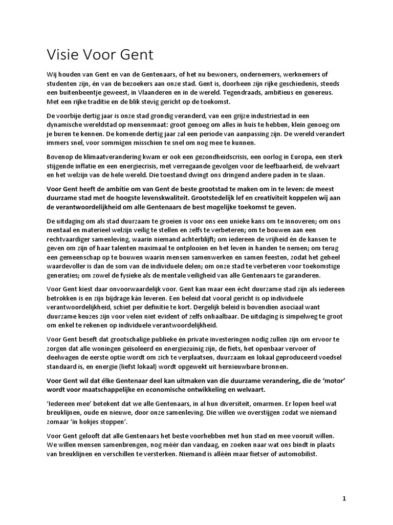 Visietekst Van Voor Gent | PDF
