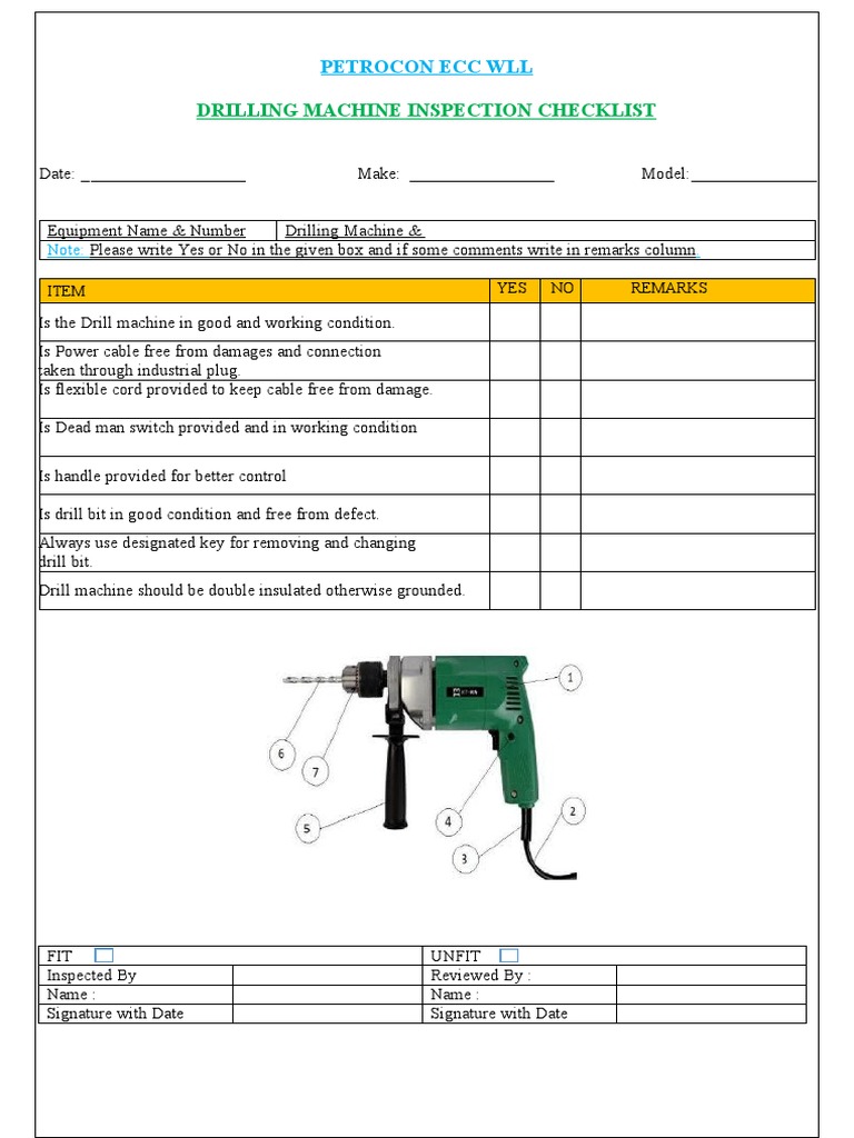 Drilling Machine Inspection Checklist | PDF