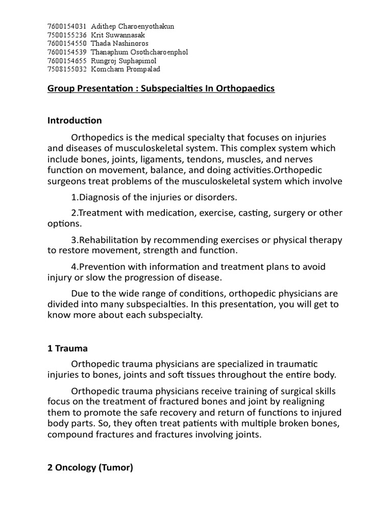 Orthopaedics Subspecialties 2 | PDF | Orthopedic Surgery | Injury