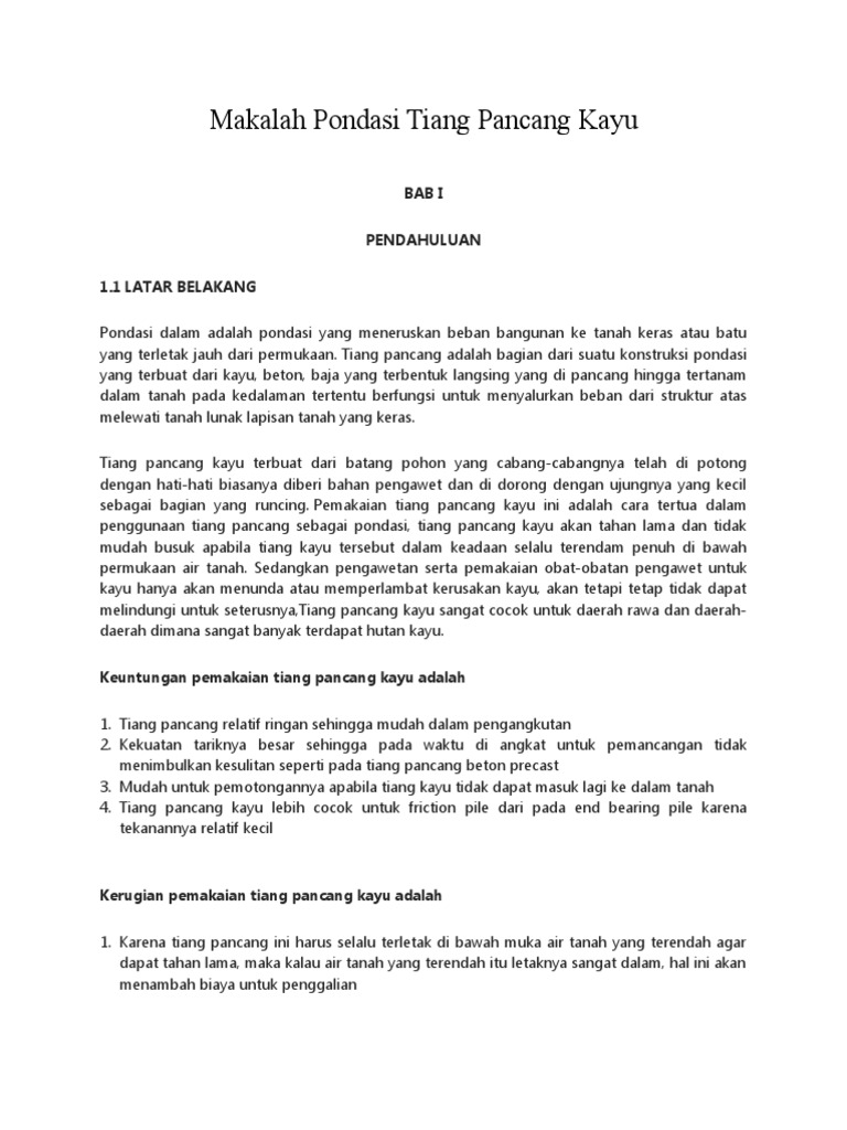 Pondasi Tiang Pancang Kayu: Analisis dan Keunggulan | PDF