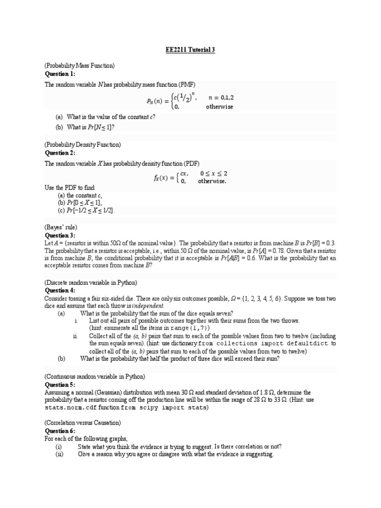 Tutorial 3 Questions | PDF | Probability Density Function | Random Variable
