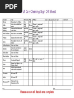 Daily Cleaning Sign Off Sheet | PDF