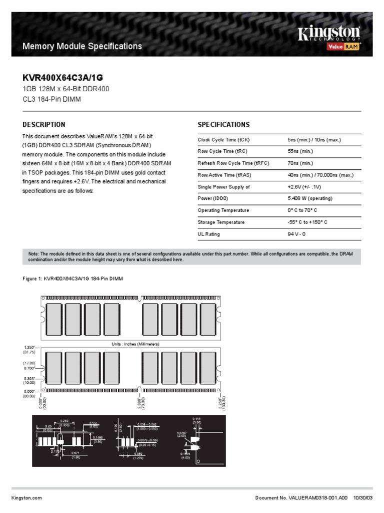 KVR400X64C3A 1G Kingston | PDF