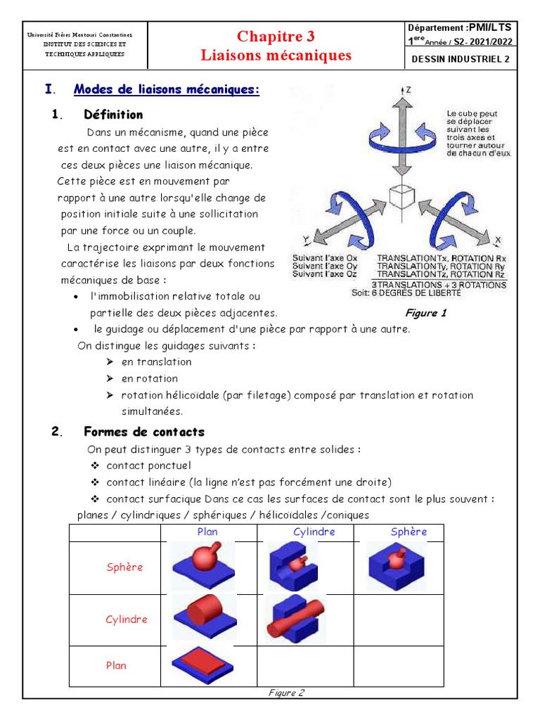 CH 3 Liaisons Mécaniques 2022 PDF | Descargar gratis PDF | Physique appliquée et ...