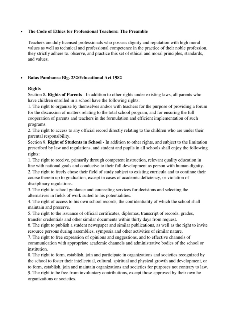 The Code of Ethics For Professional Teachers | Download Free PDF | Teachers | Schools