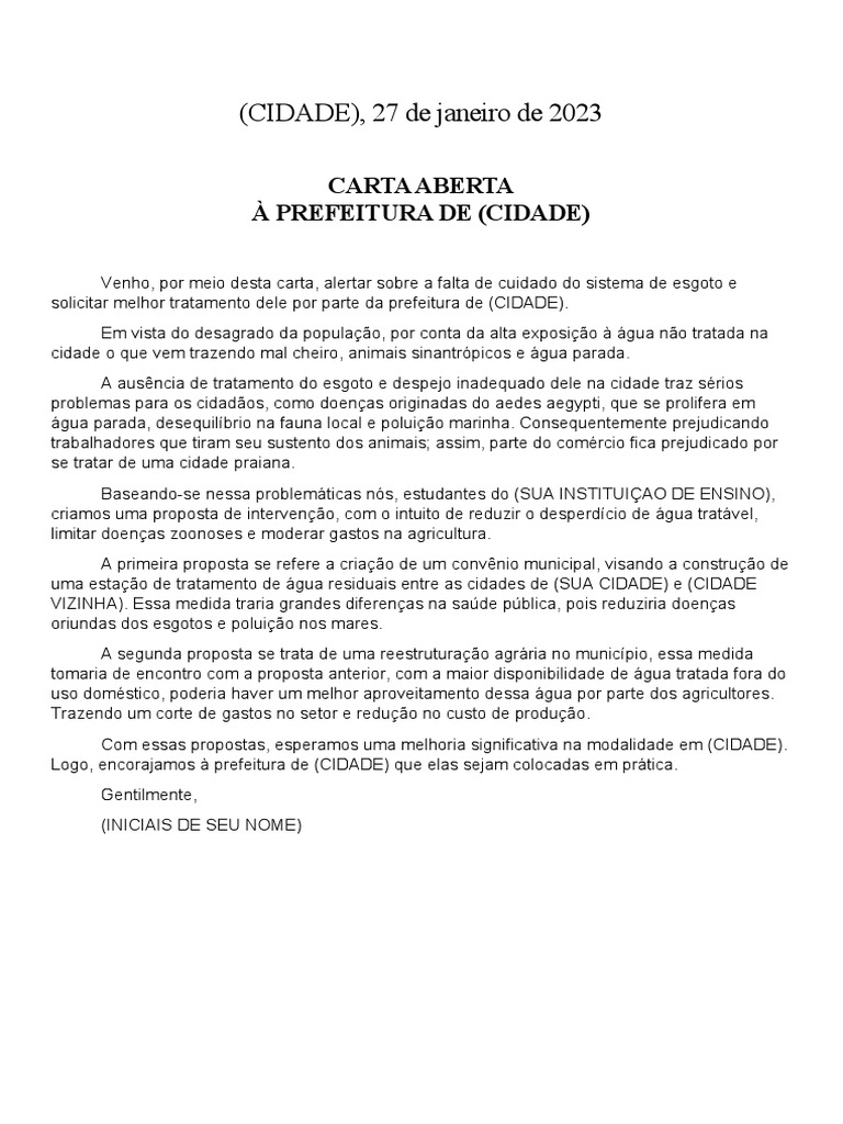 Modelo Pronto de Carta Aberta (Personizável) | PDF
