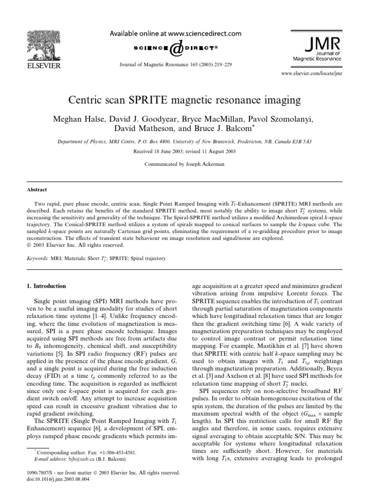 Halse Centric Scan SPRITE MRI | PDF | Magnetic Resonance Imaging ...