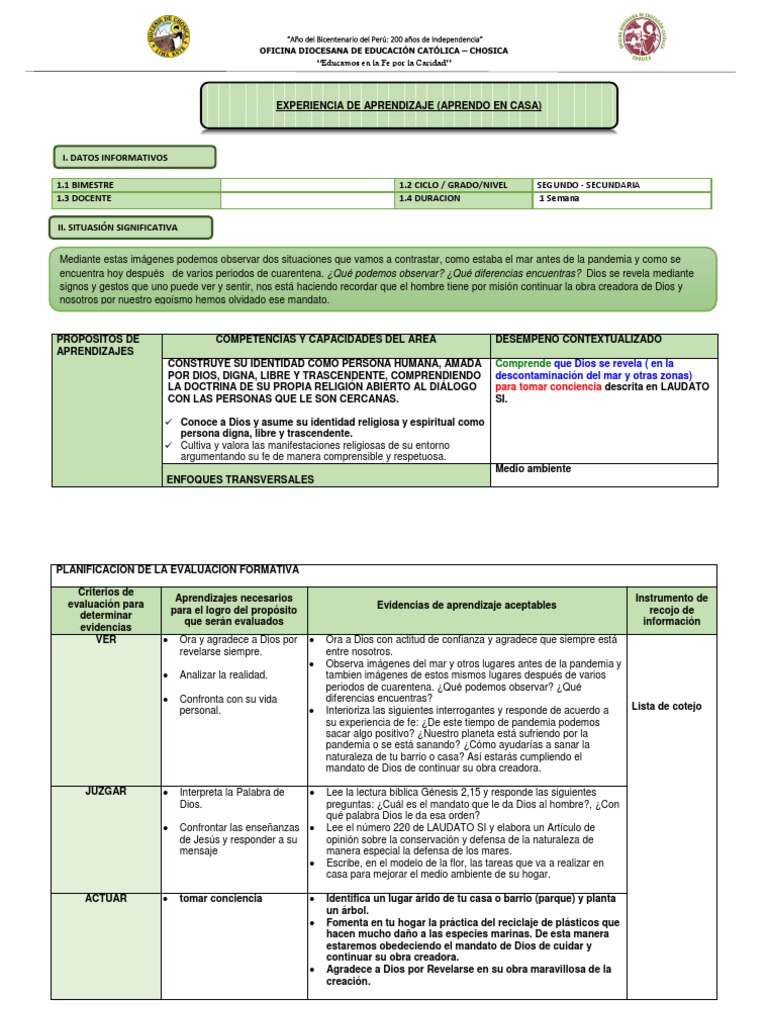 Experiencias de Aprendizaje - Esquema Aprendo en Casa PDF | PDF | Aprendizaje | Dios