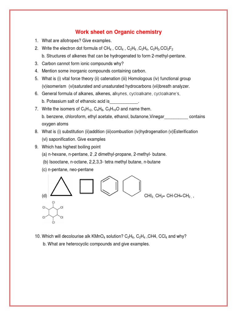 Organic Chemistry Worksheet | PDF