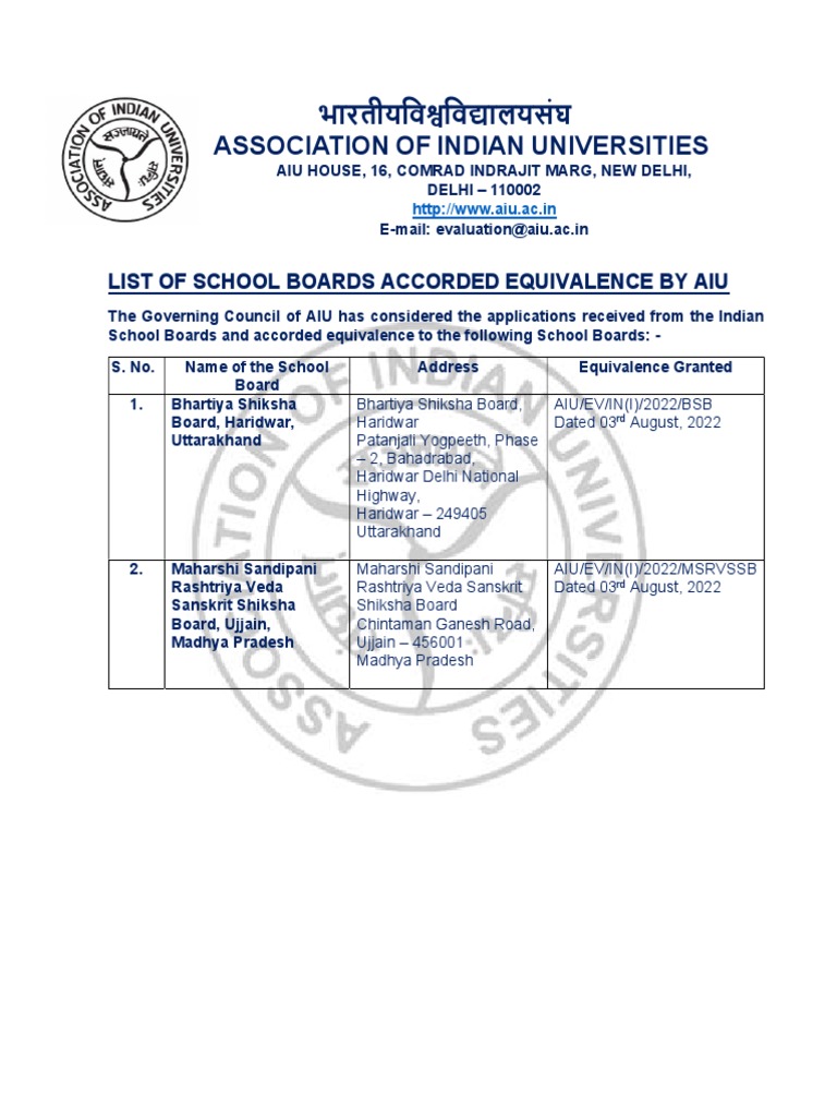 Indian School Board List | PDF