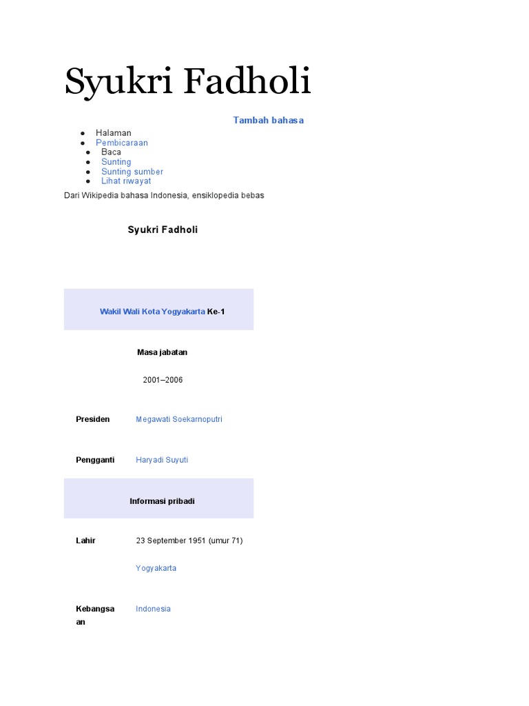 Syukri Fadholi Wikipedia | PDF