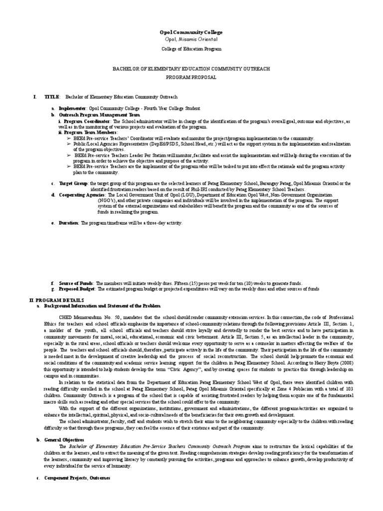Outreach Proposal | PDF | Teachers | Reading Comprehension
