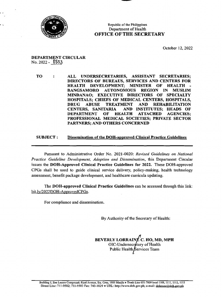 DOH-Approved Clinical Practice Guidelines | PDF | Health Sciences ...