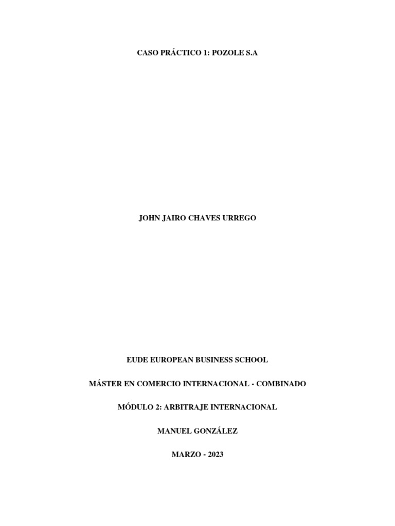 Caso Práctico 1 Arbitraje Internacional Eude | PDF | Arbitraje | México